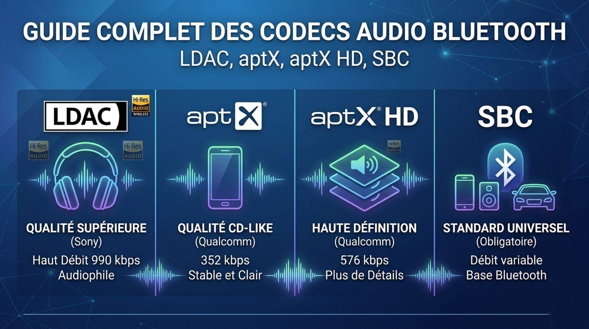 Codecs Bluetooth audio : SBC, AAC, aptX, LDAC — guide complet